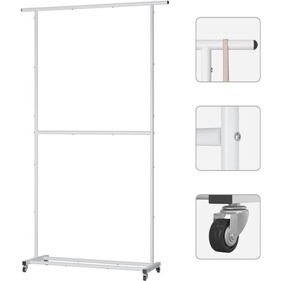 Storage & Organization | Double Rod Clothing Garment Rack Rolling ...